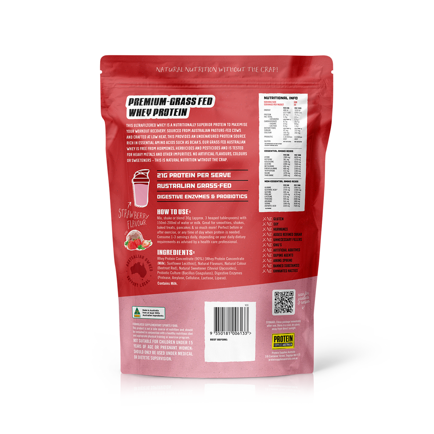 Australian Whey Protein Strawberry | Grass Fed Protein Powder